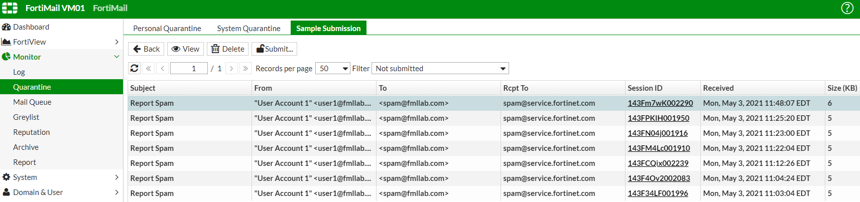 Managing Spam Samples on FortiMail | FortiMail 7.6.0 | Fortinet Document Library